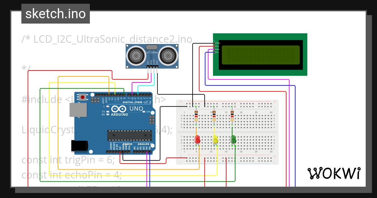LCD_I2C_UltraSonic_distance2 - Wokwi ESP32, STM32, Arduino Simulator