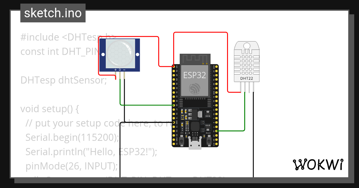 PIR DHT - Wokwi ESP32, STM32, Arduino Simulator