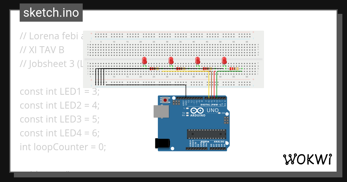 LED 4 jobshet 3 - Wokwi ESP32, STM32, Arduino Simulator