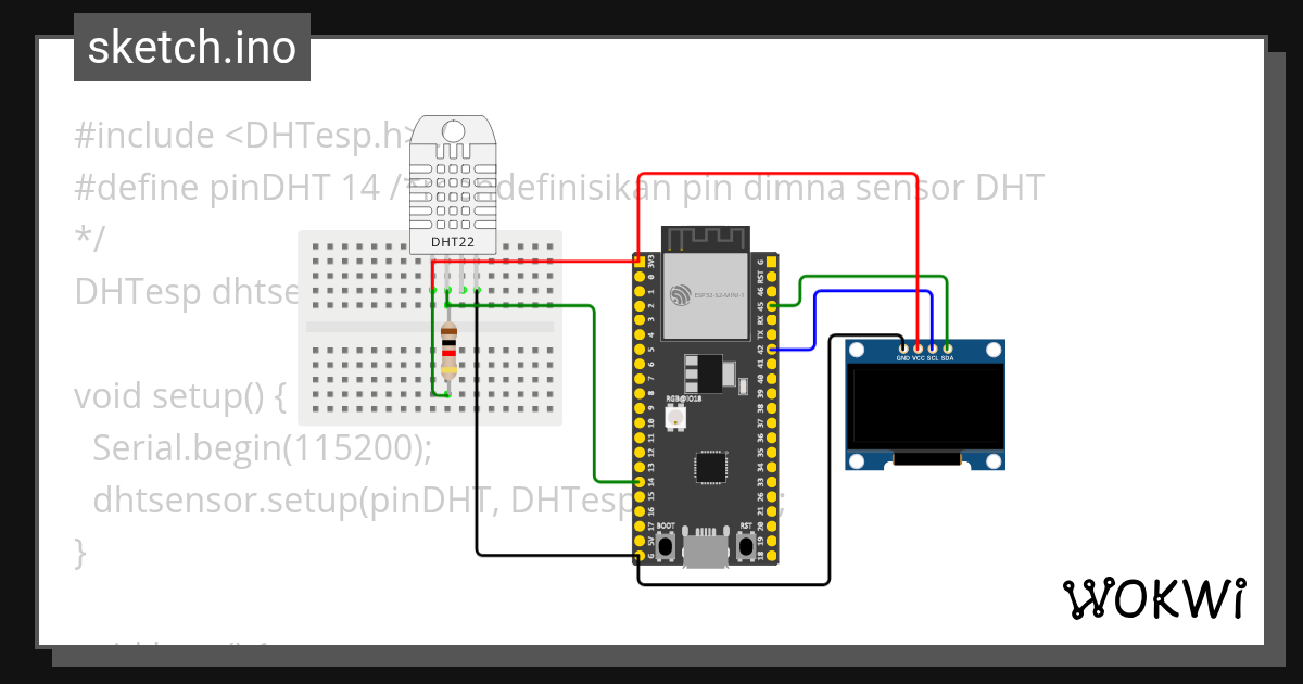 DHT22 Thingspeak -with lcd - Wokwi ESP32, STM32, Arduino Simulator