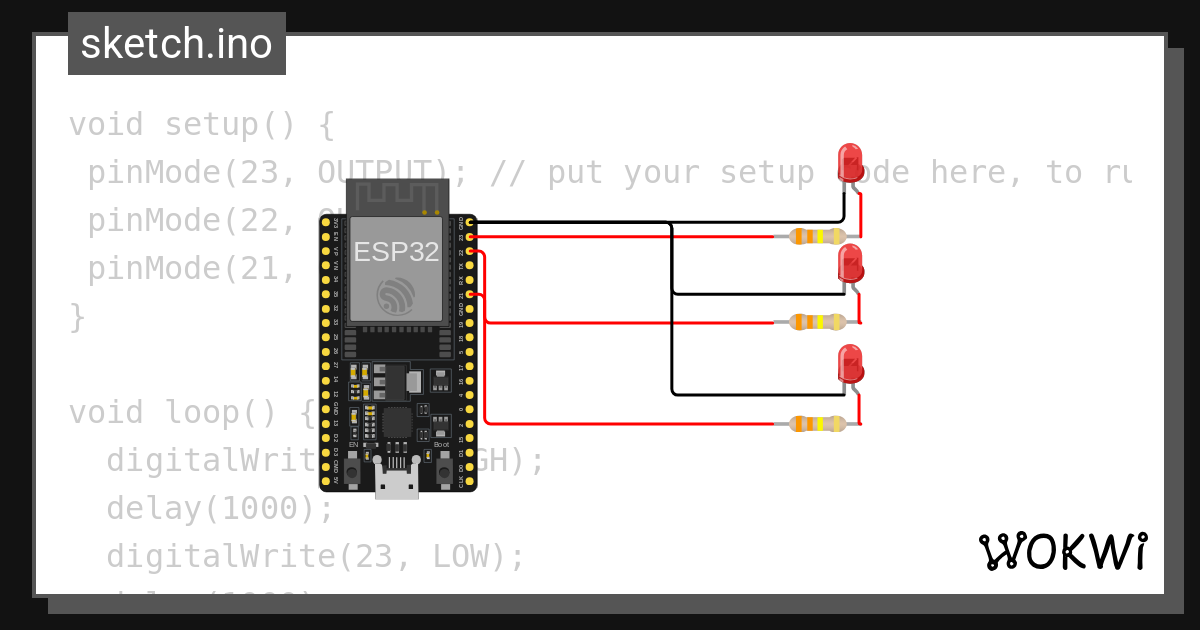 ไฟกระพริบที่ละดวง Wokwi Esp32 Stm32 Arduino Simulator