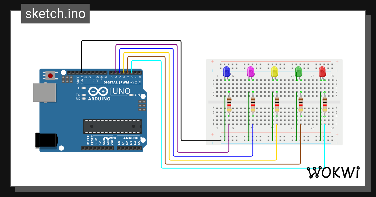 วงจรไฟ 5 ดวง Wokwi Esp32 Stm32 Arduino Simulator 6305