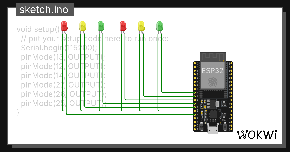 LED TRAFFIC LIGHT - Wokwi ESP32, STM32, Arduino Simulator