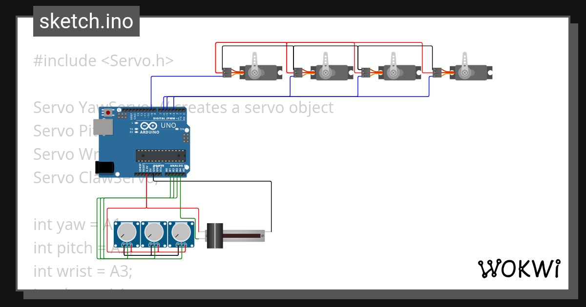 Robot Arm Circuit Diagram - Wokwi ESP32, STM32, Arduino Simulator