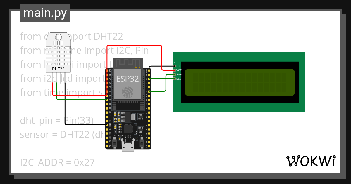 lat 2 suhu dan kelembapan lcd xi4 nw - Wokwi ESP32, STM32, Arduino Simulator