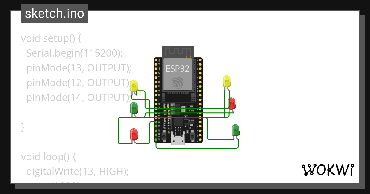 traffic light - Wokwi ESP32, STM32, Arduino Simulator