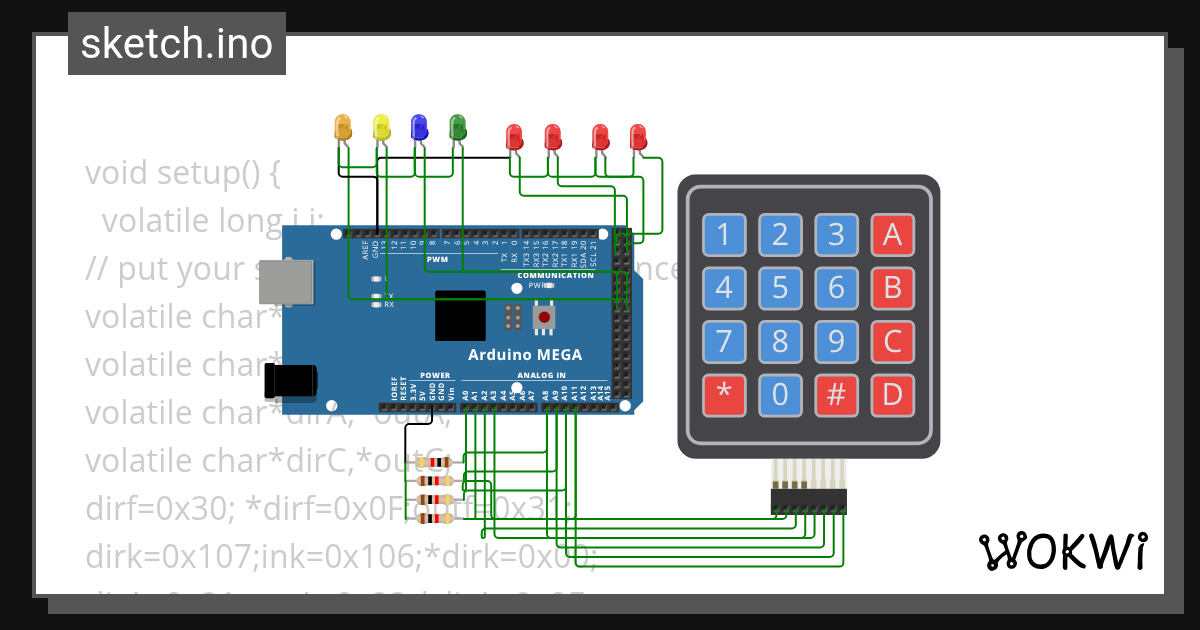 kepad.(row led,column led) - Wokwi ESP32, STM32, Arduino Simulator