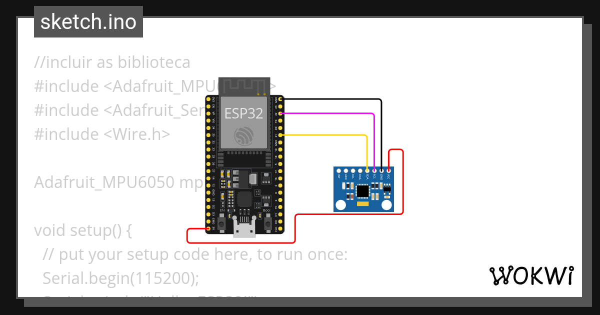 projeto acelerometro MPY6050 - Wokwi ESP32, STM32, Arduino Simulator