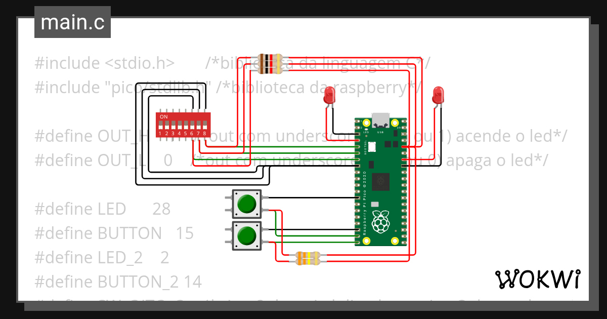 exemplo 5 aula 3 uC - Wokwi ESP32, STM32, Arduino Simulator