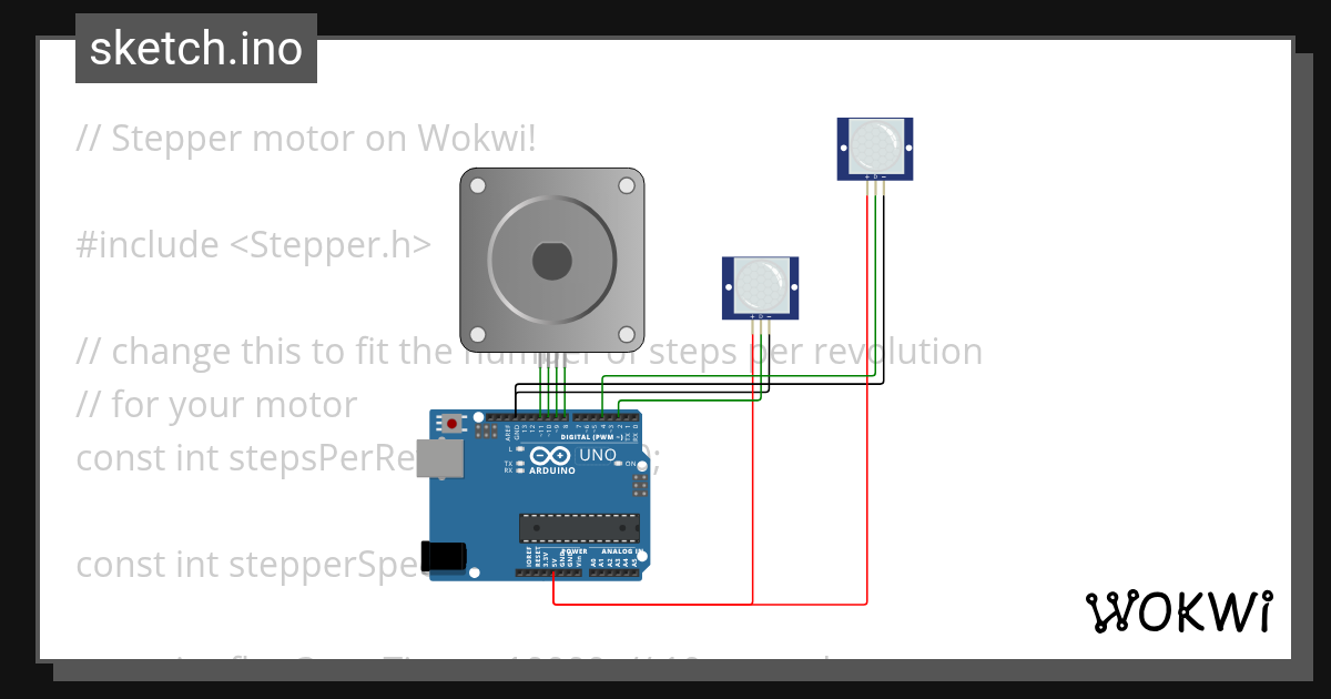 Stepper-PIR - Wokwi ESP32, STM32, Arduino Simulator