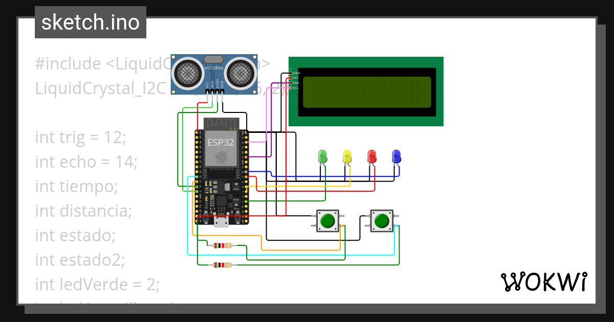 project 4 led sense ultra - Wokwi ESP32, STM32, Arduino Simulator