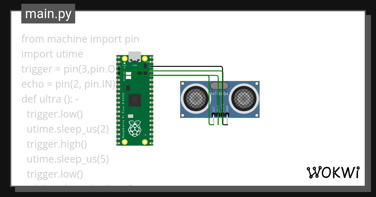 Raspberry Pi Pico With Ultrasonic Sensor - Wokwi ESP32, STM32, Arduino Simulator