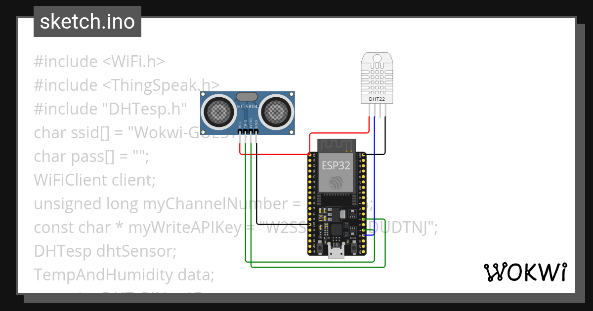 Thingspeak Ultra Sonic And Dht Wokwi Esp32 Stm32 Arduino Simulator 
