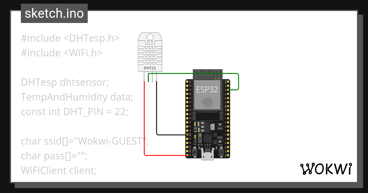 WIFI WITH DHT22 - Wokwi ESP32, STM32, Arduino Simulator