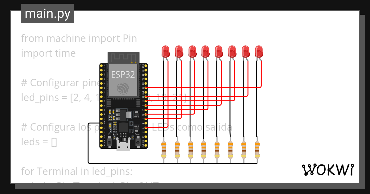 Prender secuencia de 3 leds alternados(for) - Wokwi ESP32, STM32 ... Prender secuencia de 3 leds alternados(for) - Wokwi ESP32, STM32 ...