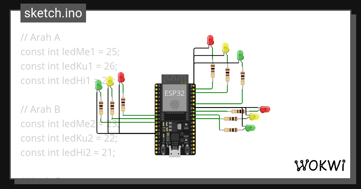 lampu bangjo pertigaan Afifatun - Wokwi ESP32, STM32, Arduino Simulator