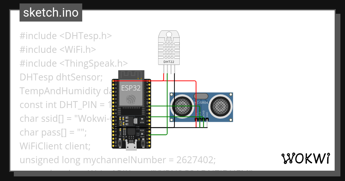 DHT22 and Ultrasonic Sensor Copy - Wokwi ESP32, STM32, Arduino Simulator