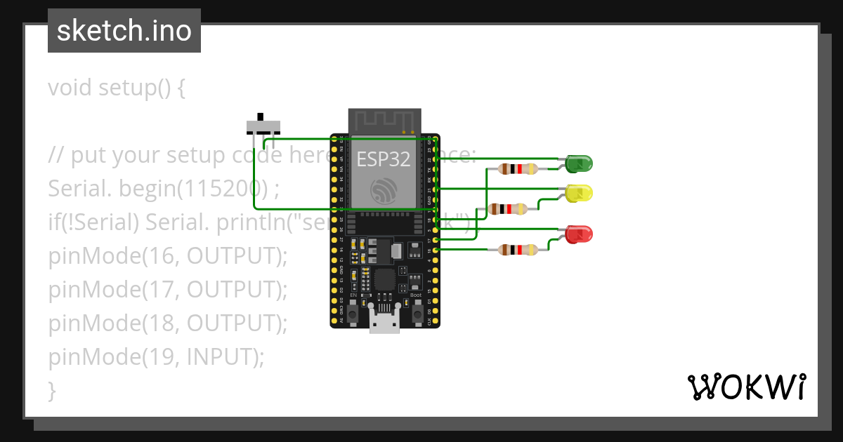TRAFFIC LIGHT WITH SWITCH - Wokwi ESP32, STM32, Arduino Simulator