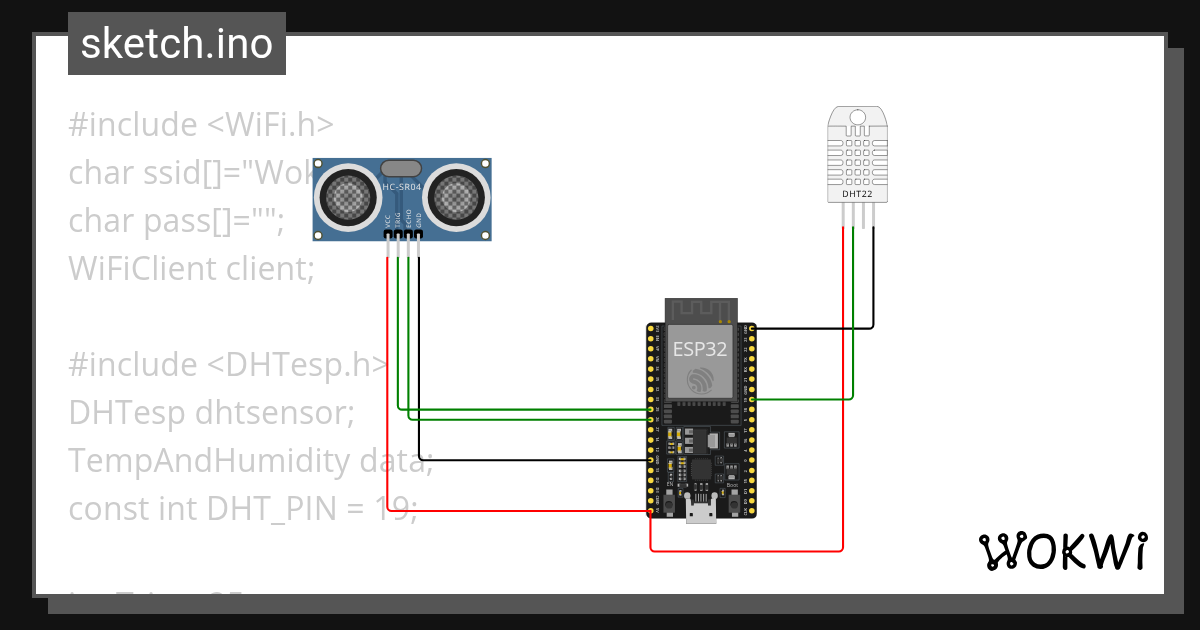 Ultrasonic DHT with WIFI - Wokwi ESP32, STM32, Arduino Simulator