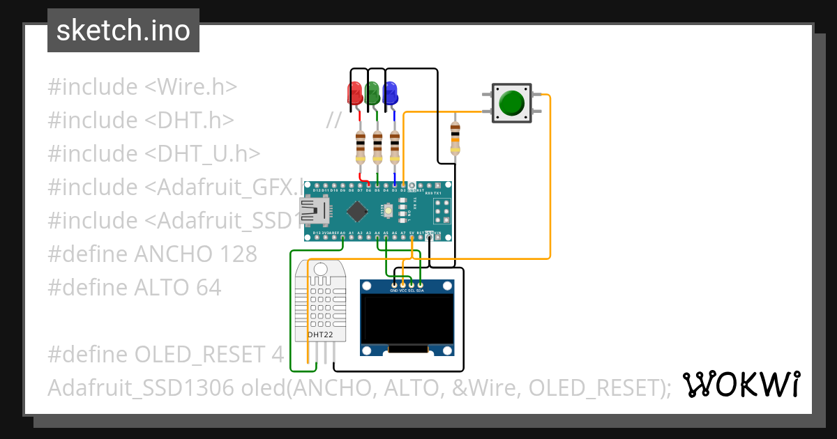 lampara temp y humedad dht22 y oled - Wokwi ESP32, STM32, Arduino Simulator