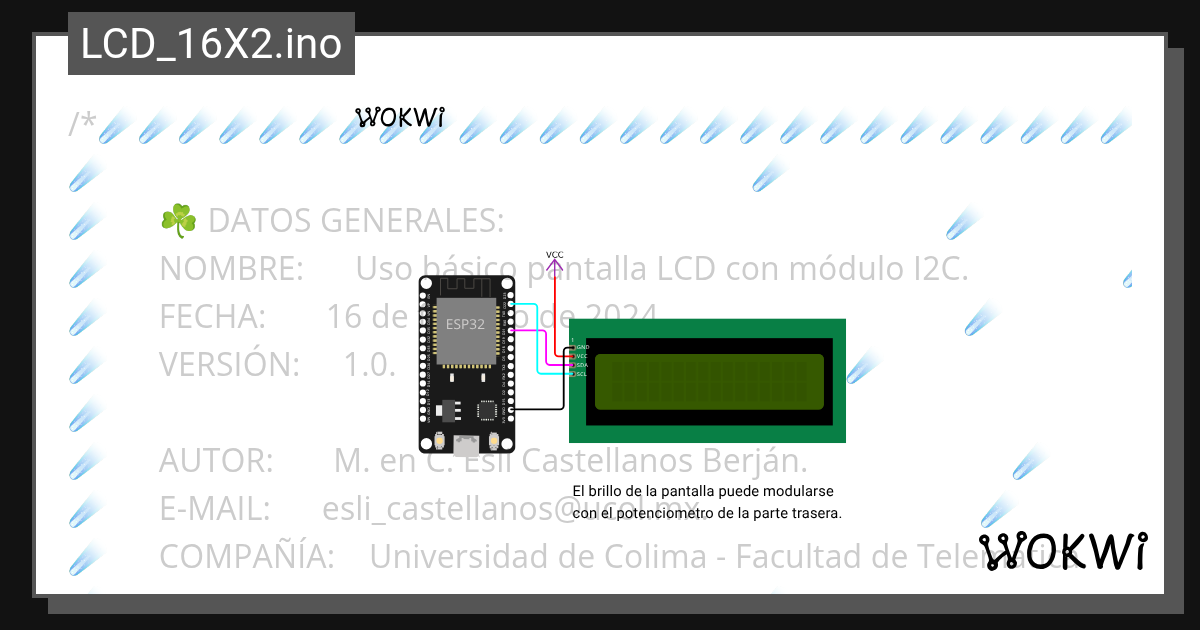 LCD 16X2 I2C Copy - Wokwi ESP32, STM32, Arduino Simulator