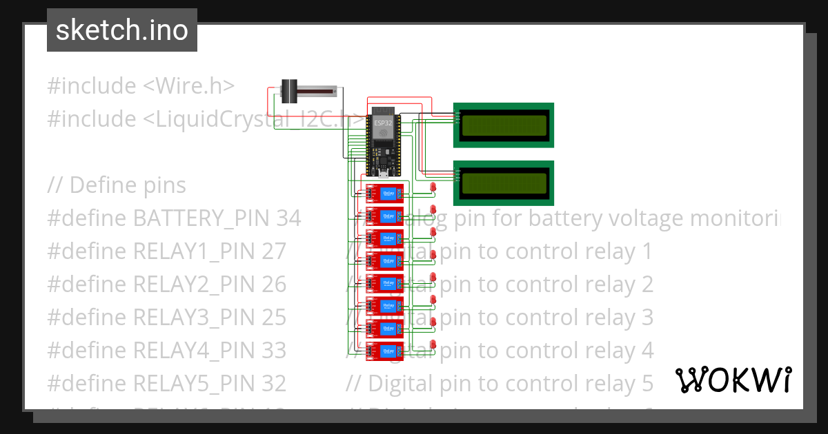 ESP32 OVER UNDER VOLTAGE CONTROLL 8 RELAY 2 LCD DISPLAY CONTROL WITH DELAY TIMER - Wokwi ESP32 ...