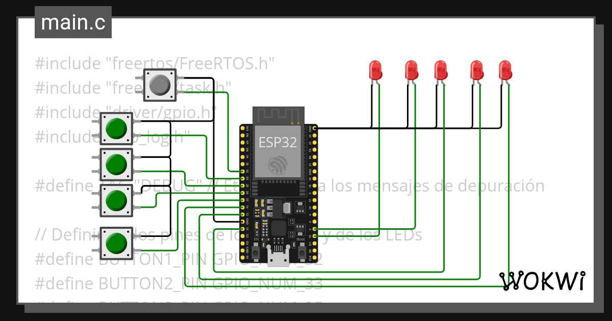 test_btn_idf_5btn - Wokwi ESP32, STM32, Arduino Simulator