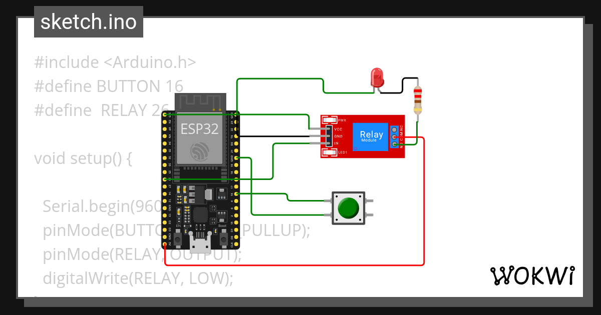 Relay Button ĐkhiỂn Led Wokwi Esp32 Stm32 Arduino Simulator 