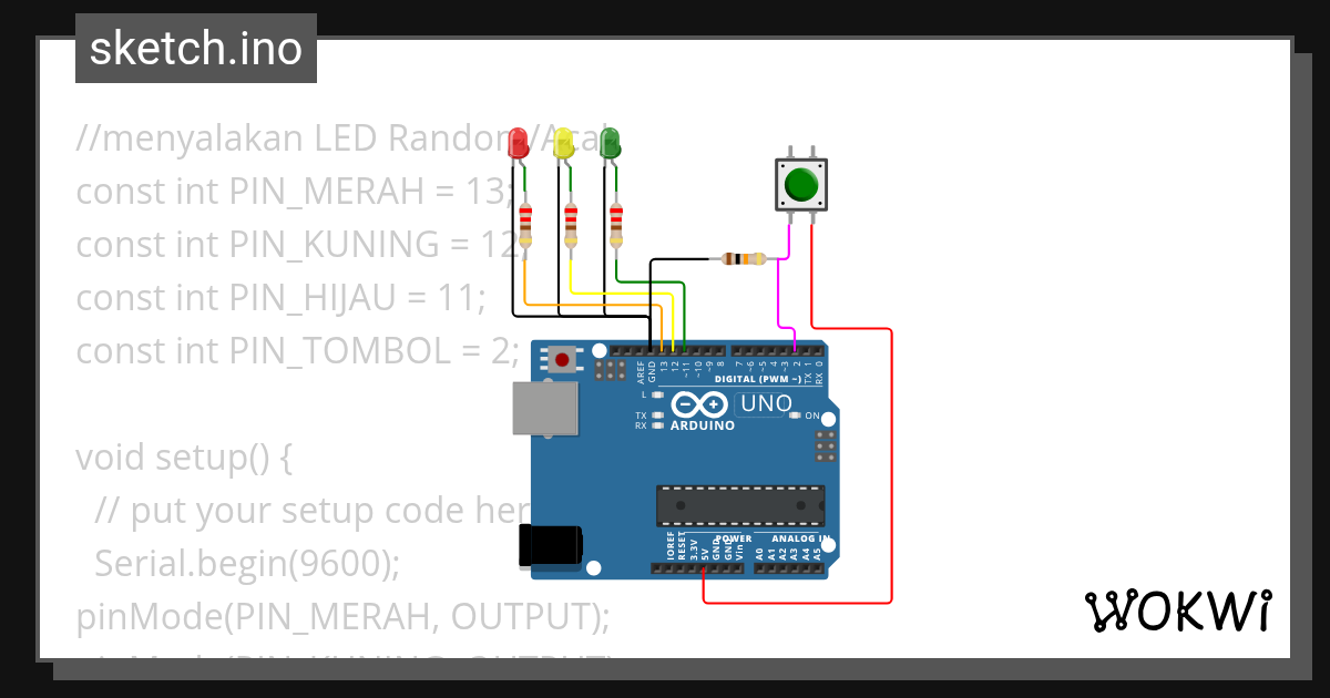 random LED with Button_Netika - Wokwi ESP32, STM32, Arduino Simulator
