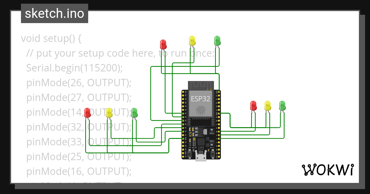 three way traffic - Wokwi ESP32, STM32, Arduino Simulator