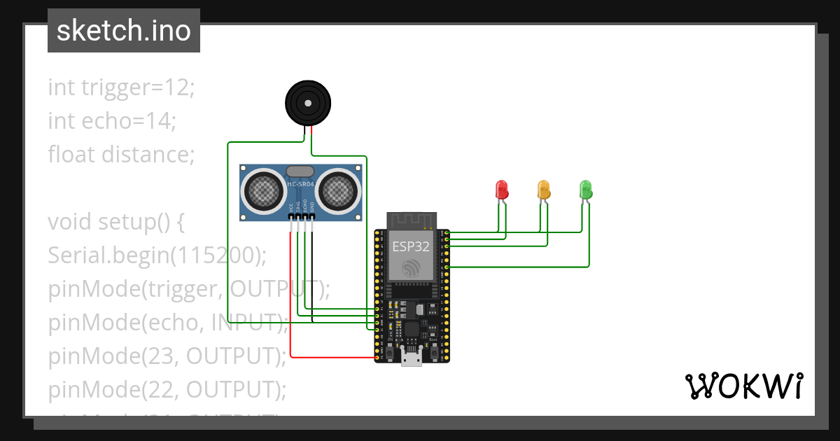 Ultrasonic With Buzzer Wokwi Esp32 Stm32 Arduino Simulator
