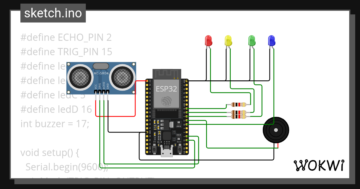 ultrasonic IoT3 - 10 - Wokwi ESP32, STM32, Arduino Simulator