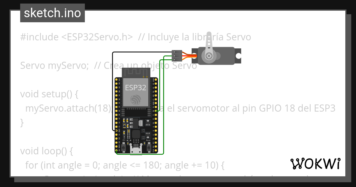 EPS32 + servo motor - Wokwi ESP32, STM32, Arduino Simulator