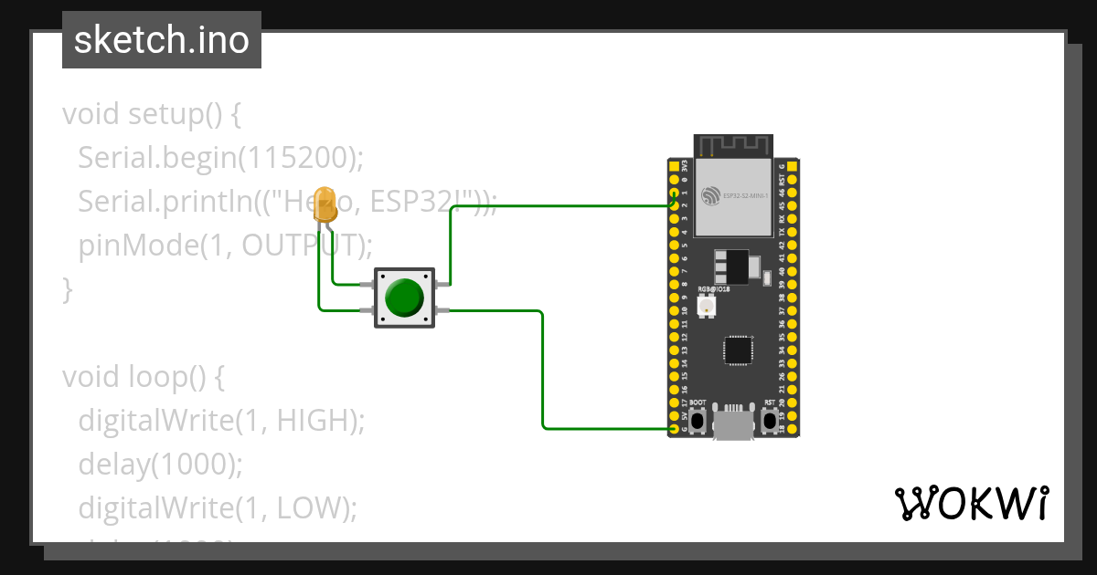Percobaan 1 - Wokwi ESP32, STM32, Arduino Simulator Percobaan 1 - Wokwi ESP32, STM32, Arduino Simulator