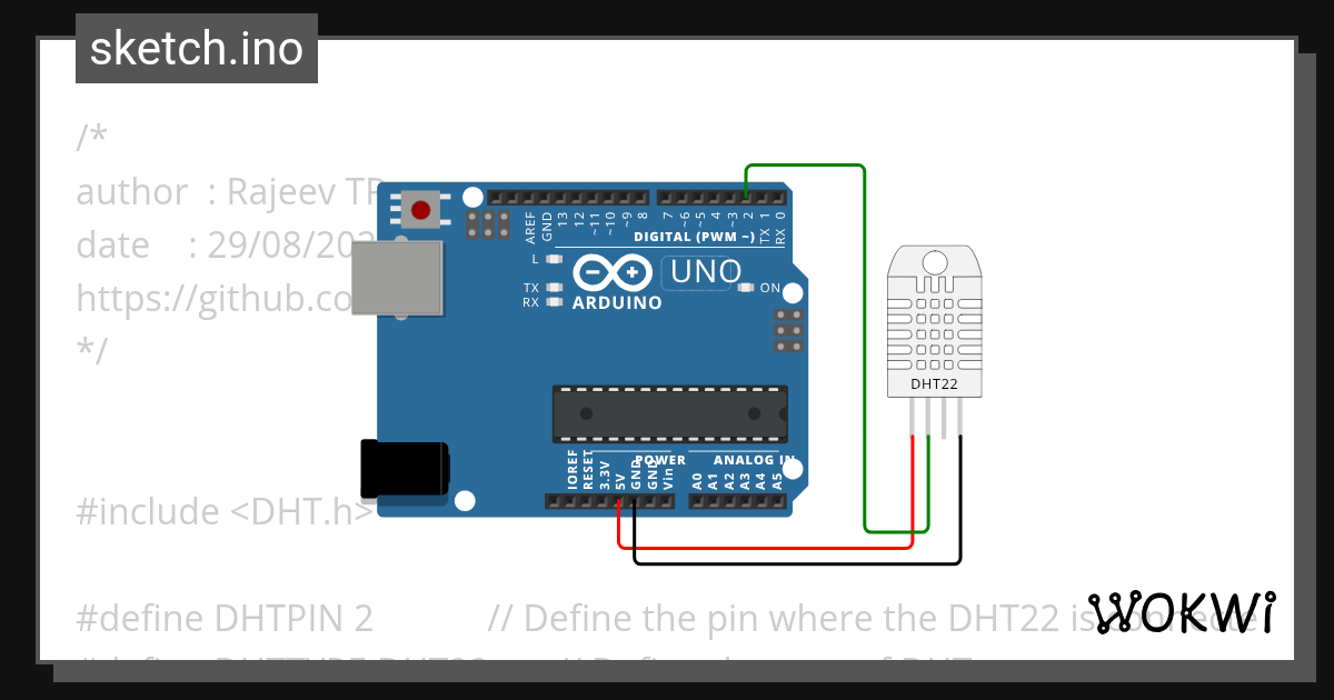 01_Arduino DHT22 Interface - Wokwi ESP32, STM32, Arduino Simulator