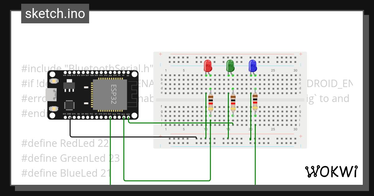 bluetooth control of led Copy - Wokwi ESP32, STM32, Arduino Simulator
