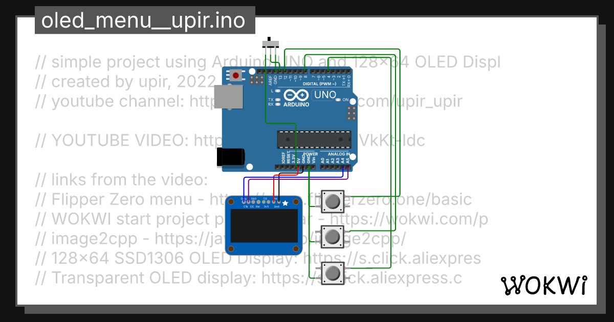 UPIR YT Scrolling Menu U8glib - Wokwi ESP32, STM32, Arduino Simulator