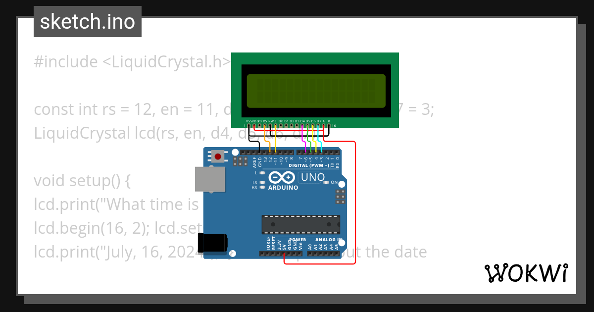 LCD_16x2_Time-Date_v2 - Wokwi ESP32, STM32, Arduino Simulator