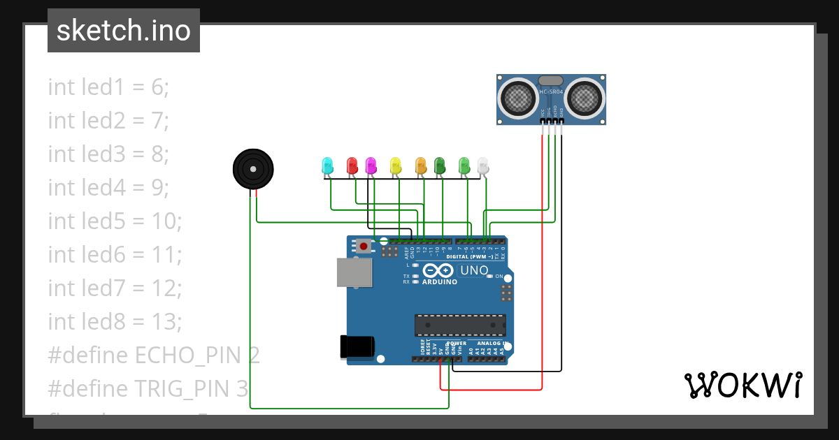 Blinking led using ultrasonic sensor - Wokwi ESP32, STM32, Arduino Simulator