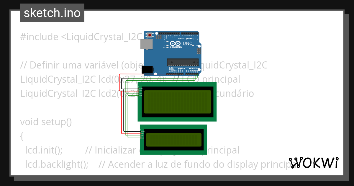MIC008 - LCD Barramento I²C - Arduino - Wokwi ESP32, STM32, Arduino Simulator