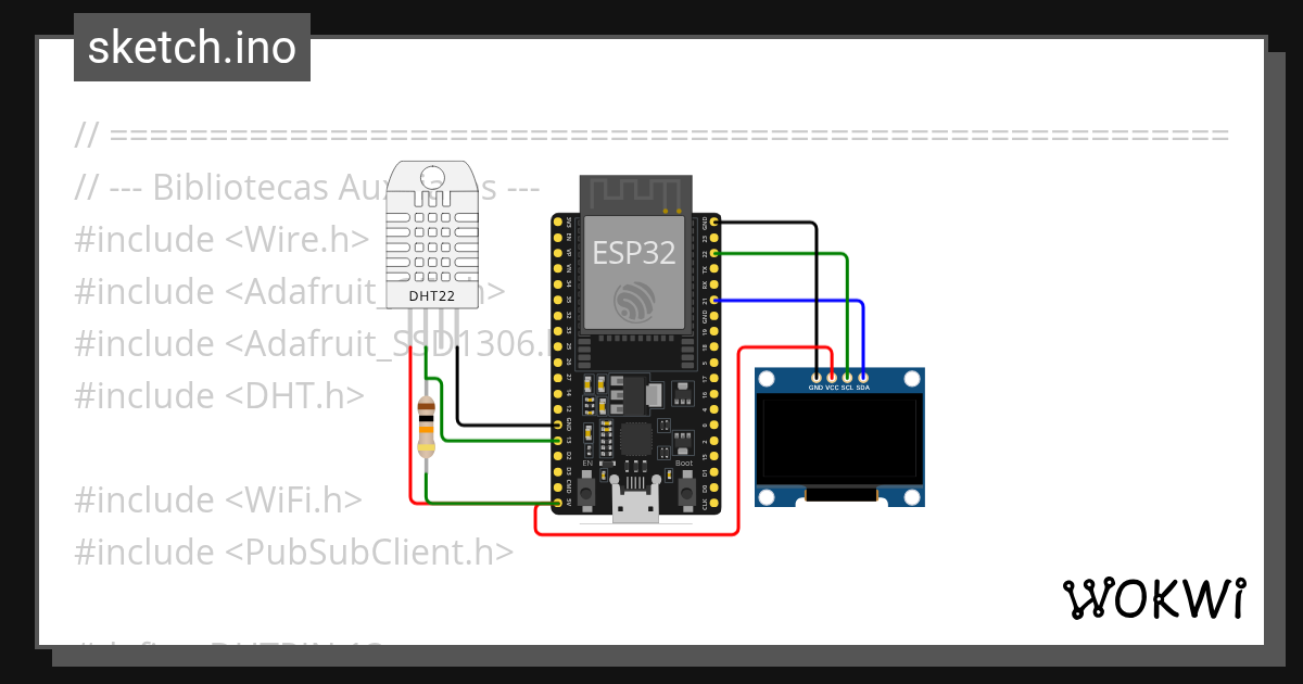 projeto - OLED - DHT22 - Wokwi ESP32, STM32, Arduino Simulator