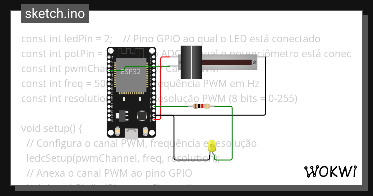 ESP32 controle LED PWM ARDUINO - Wokwi ESP32, STM32, Arduino Simulator