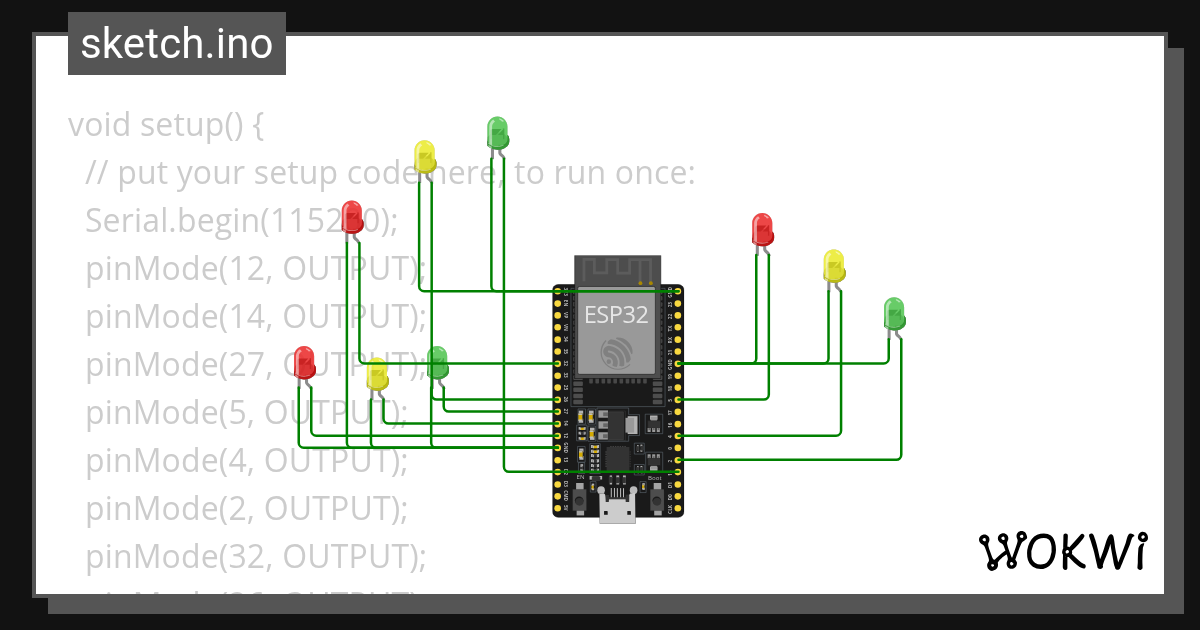 three way traffic - Wokwi ESP32, STM32, Arduino Simulator
