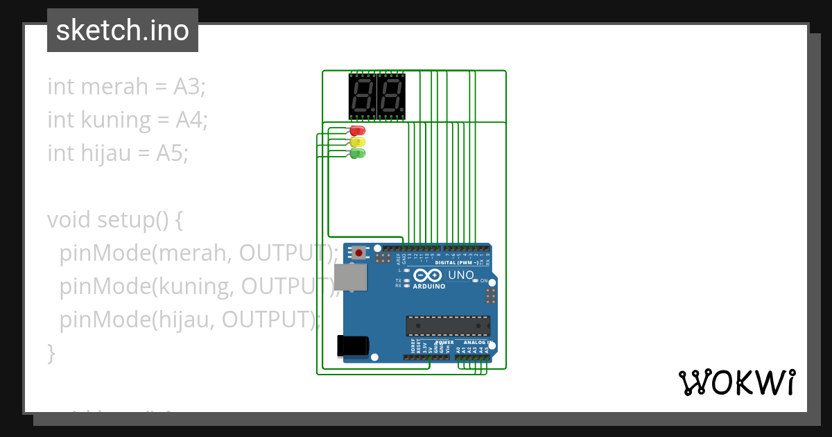 Ryzz - #3 Lampu Merah Seven Segments - Wokwi ESP32, STM32, Arduino Simulator