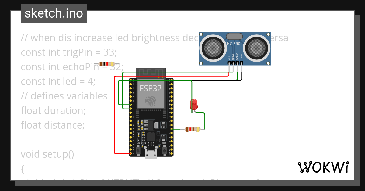 ultrasonic led brightness - Wokwi ESP32, STM32, Arduino Simulator