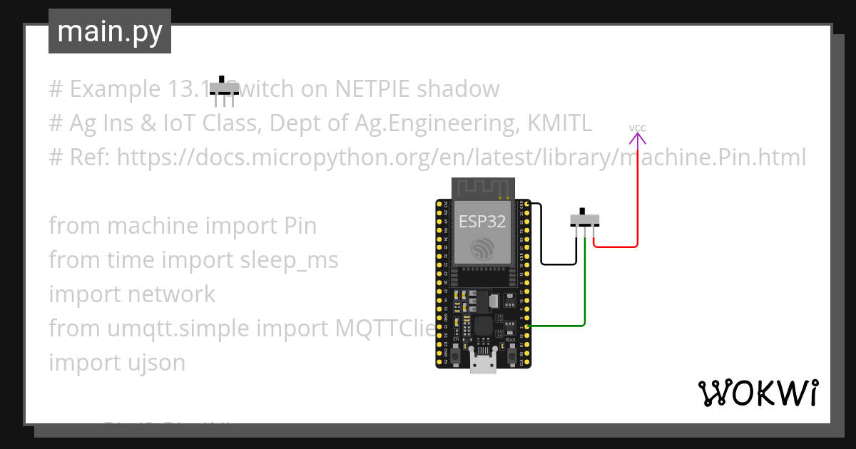 13.1 Switch on NETPIE shadow - Wokwi ESP32, STM32, Arduino Simulator