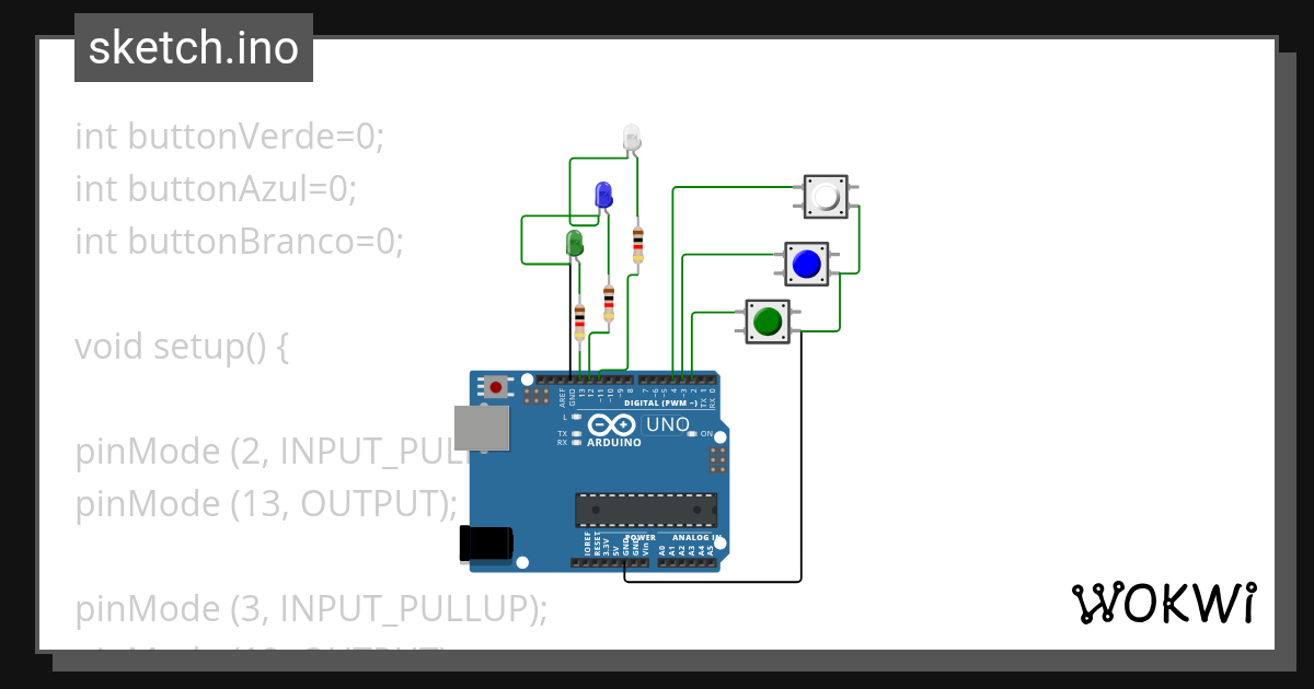 3 Botões 3 Leds Wokwi Esp32 Stm32 Arduino Simulator 5268