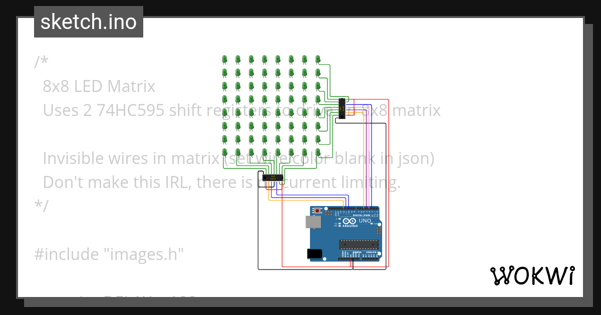 8x8_ShiftRegister_Test MkII - Wokwi ESP32, STM32, Arduino Simulator