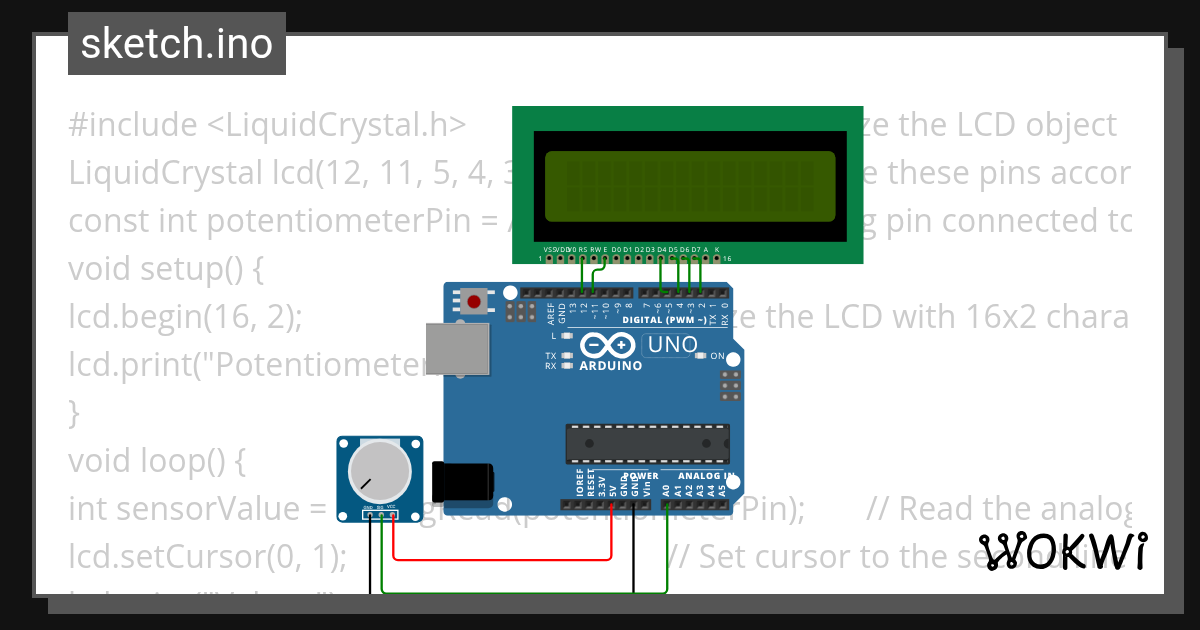 LCD-Pot-Sensor - Wokwi ESP32, STM32, Arduino Simulator
