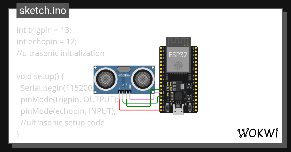 Ultrasonic distance sensor Copy - Wokwi ESP32, STM32, Arduino Simulator